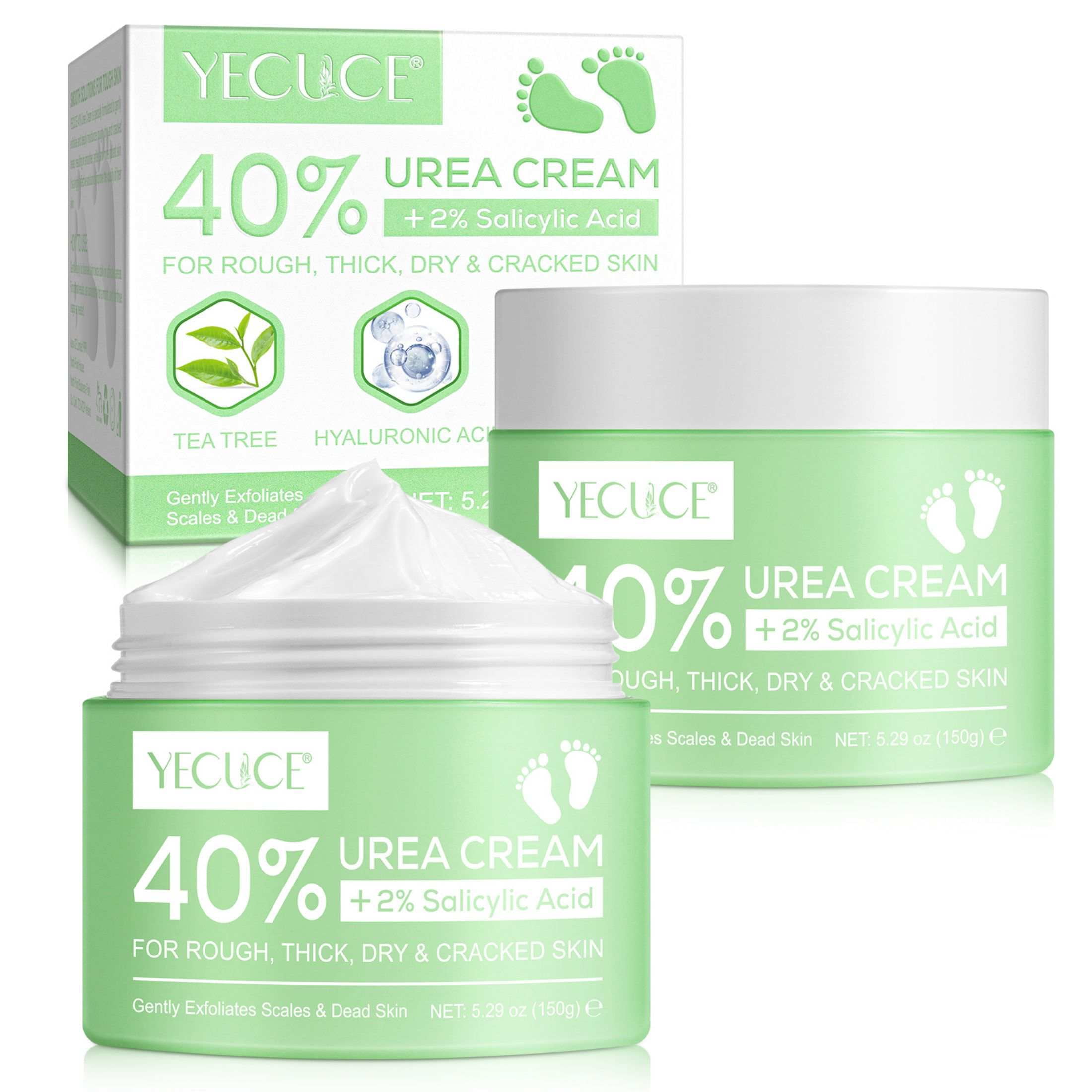 Yecuce 2-Pack Urea Cream 40% with 2% Salicylic Acid, Foot Cream Hand ...