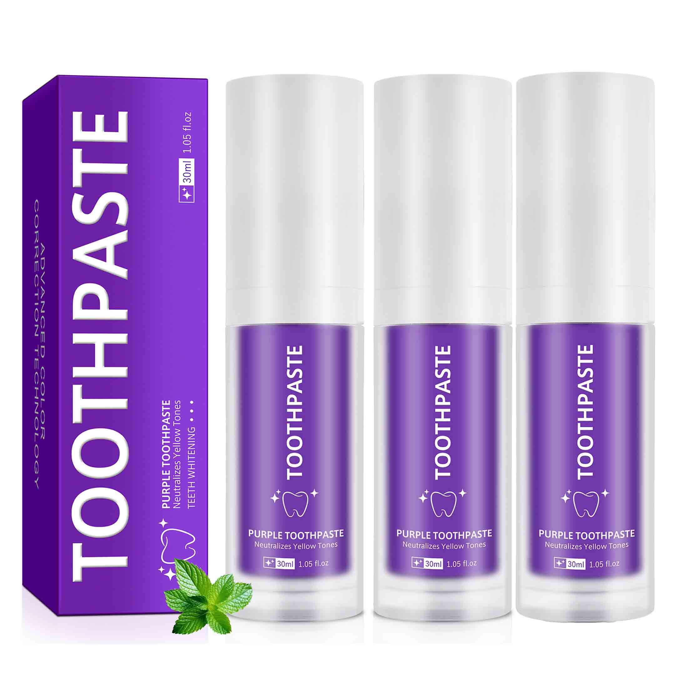 Yecuce 3-Pack Purple Toothpaste for Teeth Whitening, Tooth Stain ...