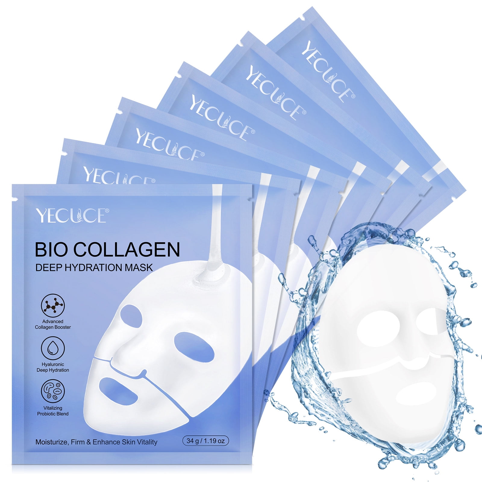Yecuce 6 Pcs Bio Collagen Deep Hydration Mask,Anti-Aging Hydrating ...