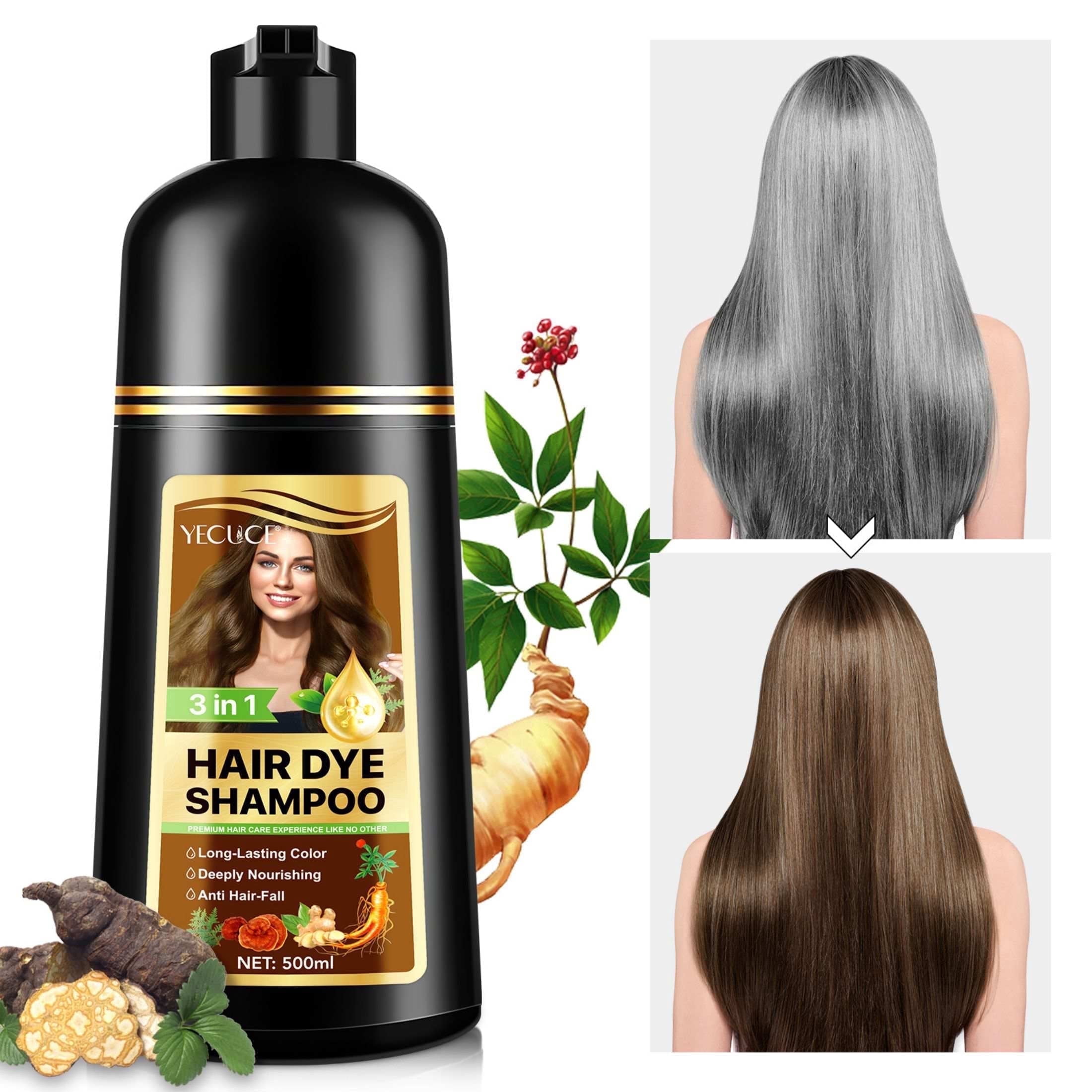 Yecuce Hair Dye Shampoo for Women & Men Herbal Natural Plant ,Dark ...