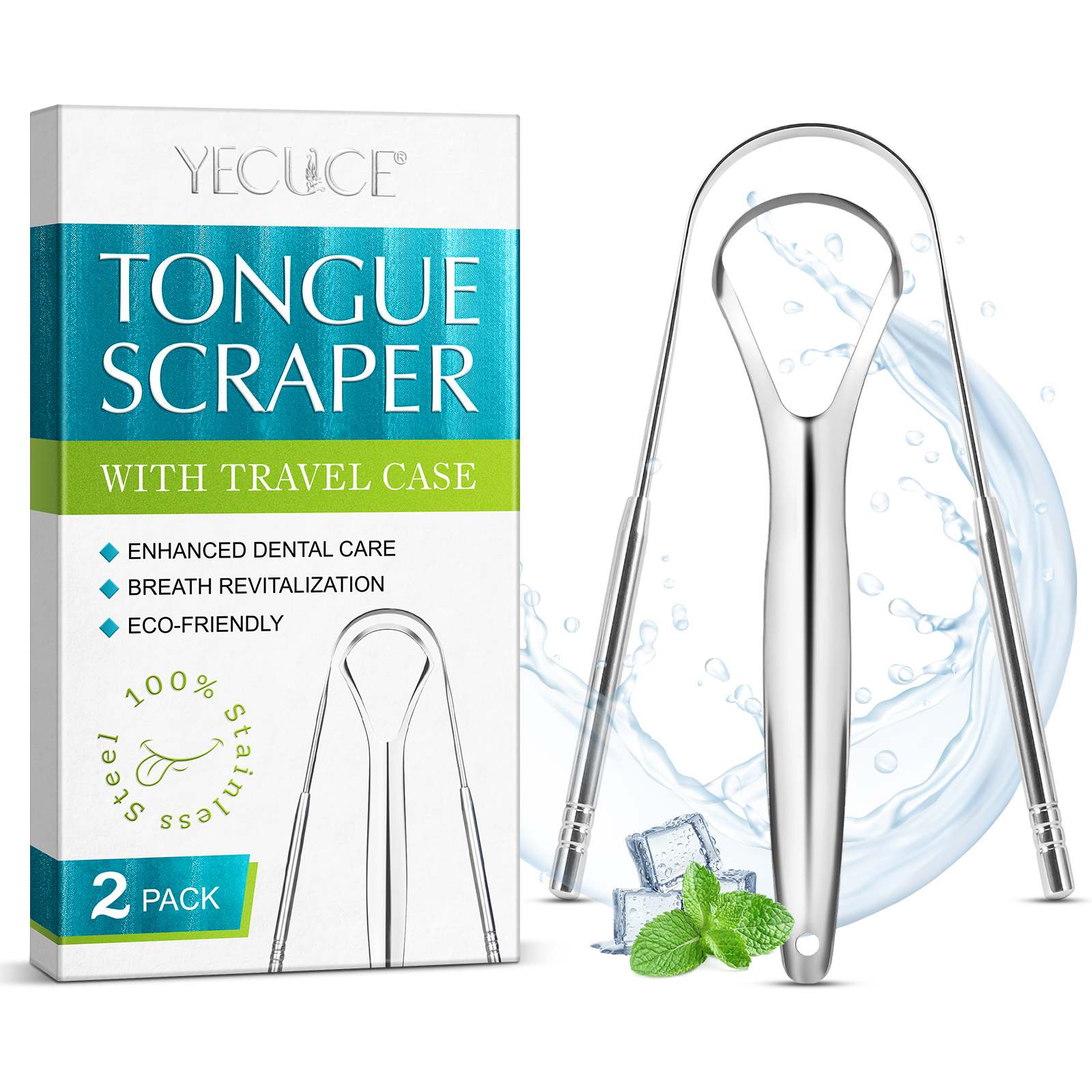Yecuce Tongue Scraper Set with Case, Fights Bad Breath, 100% Stainless ...