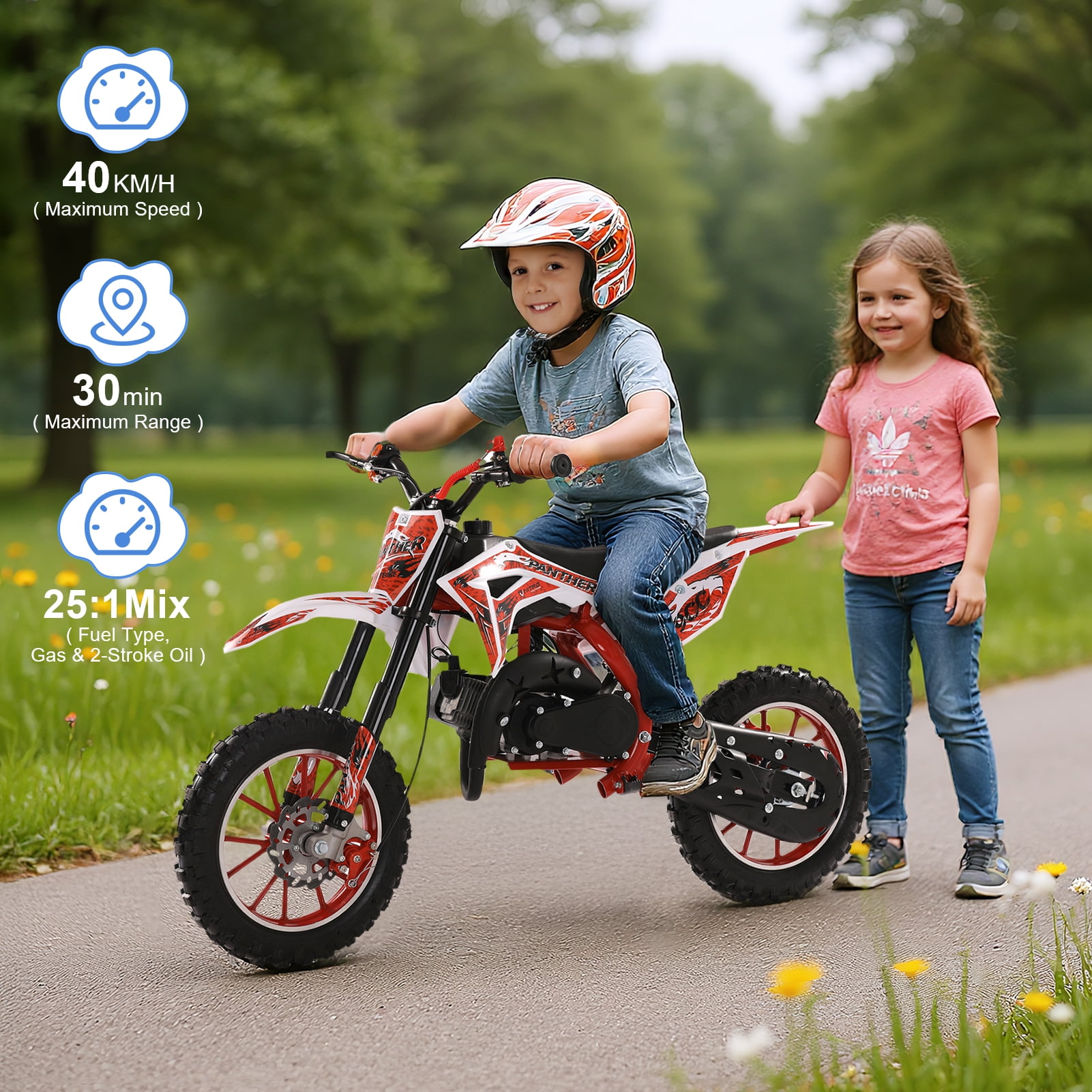 Yedigre 49cc Gas-Powered Kids Dirt Bike - 2-Stroke Mini Motorcycle w ...