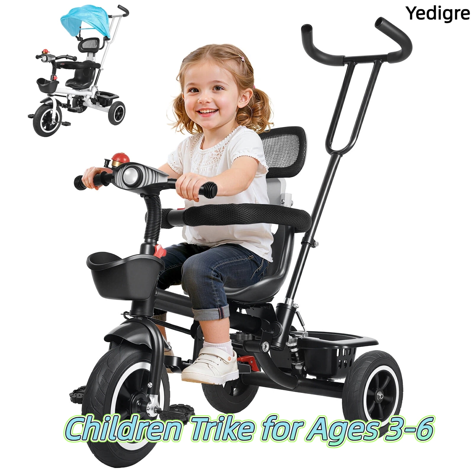 Yedigre Kids Tricycle with Push Handle – 6-in-1 for Ages 3-6, Includes ...