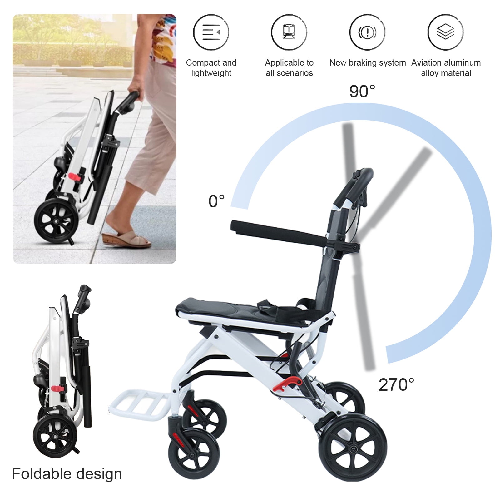 Yedigre Folding Wheelchair Lightweight Portable Transit Travel Chair ...