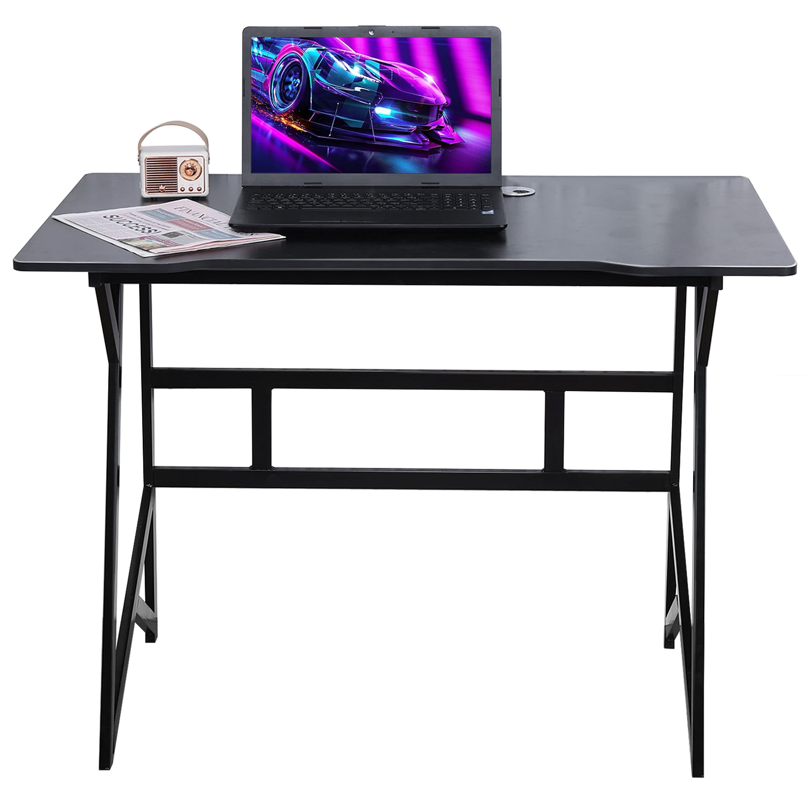 Yedigre Gaming Desk with K-shaped Steel Legs, Modern Black Laptop ...