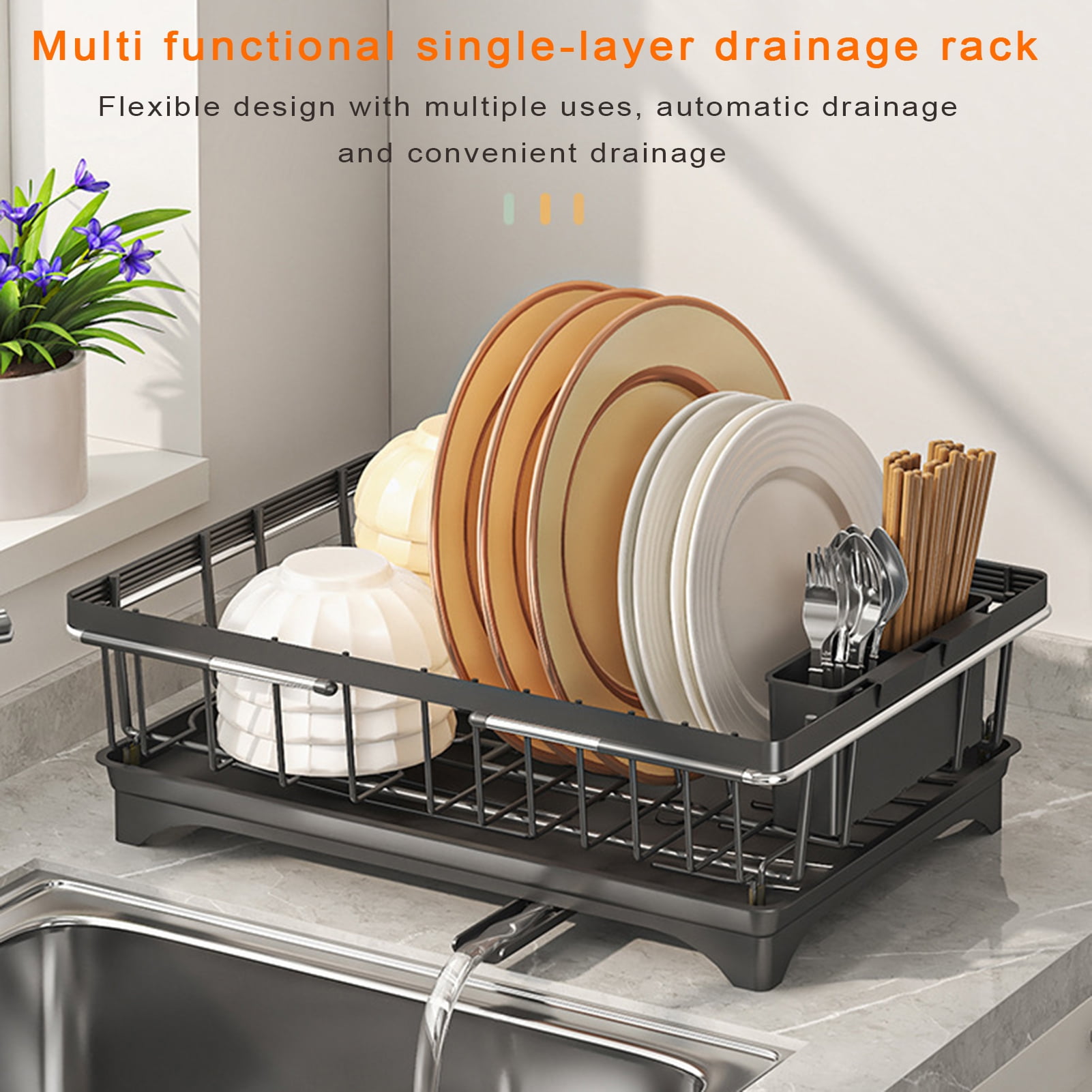 Yedigre Kitchen Dish Drainage Rack, Retractable Choplastick Holder with ...