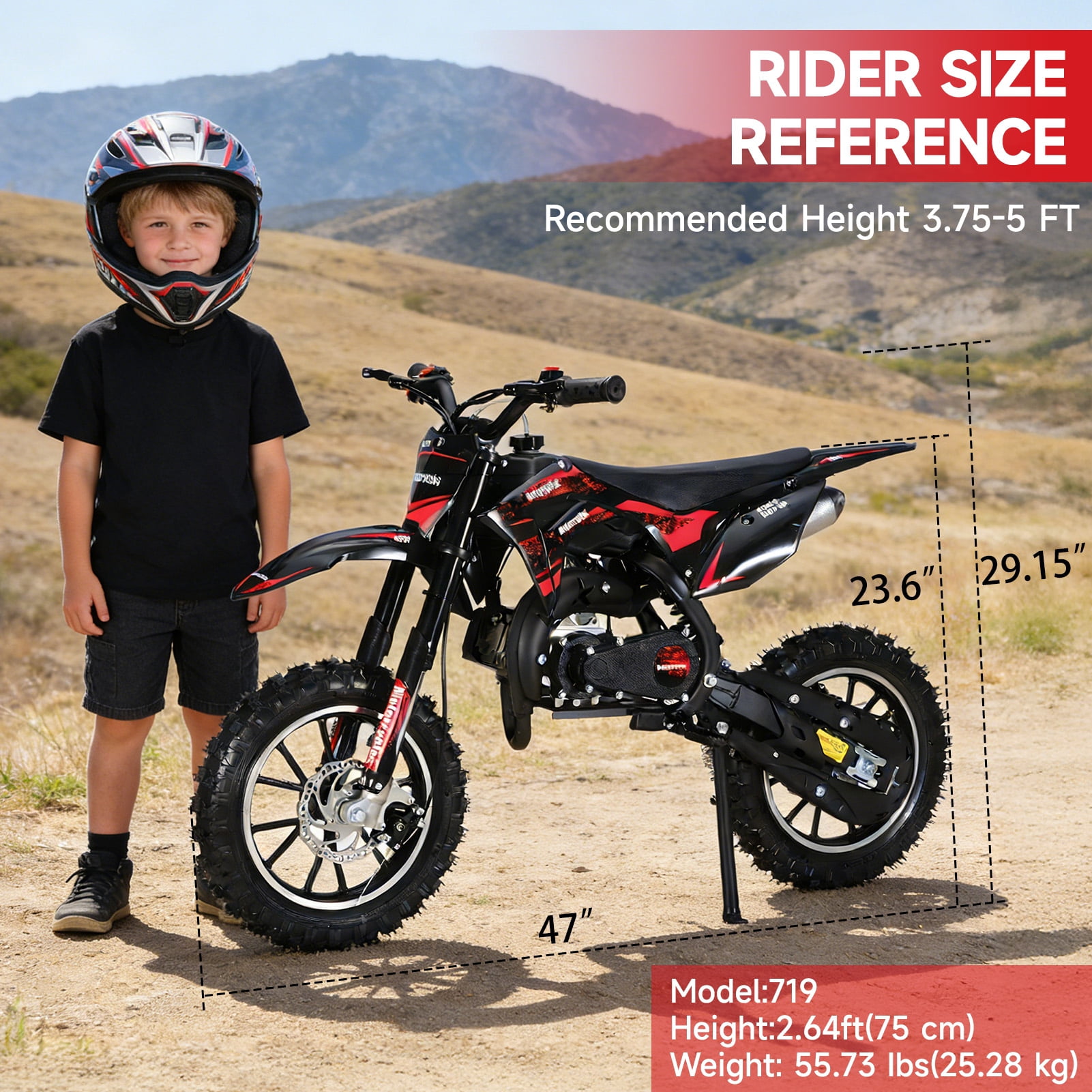 Yedigre Mini Kid Dirt Bike, 49CC 2-Stroke Gas Powered Motorcycle, Up to ...