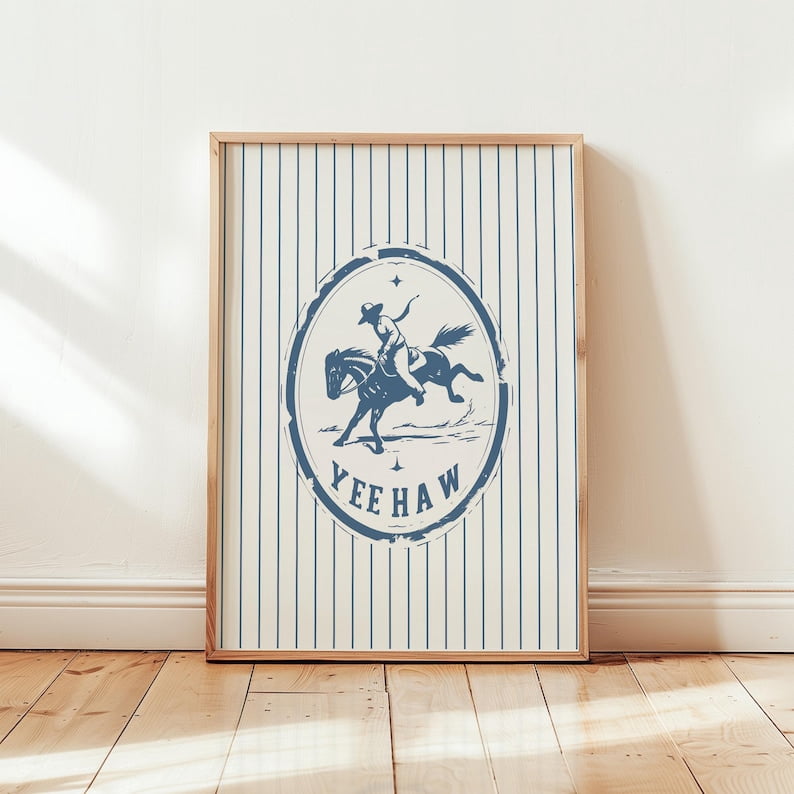 Yee Haw Cowboy Light Blue Wall Art Printable Western Wall Art Aesthetic ...