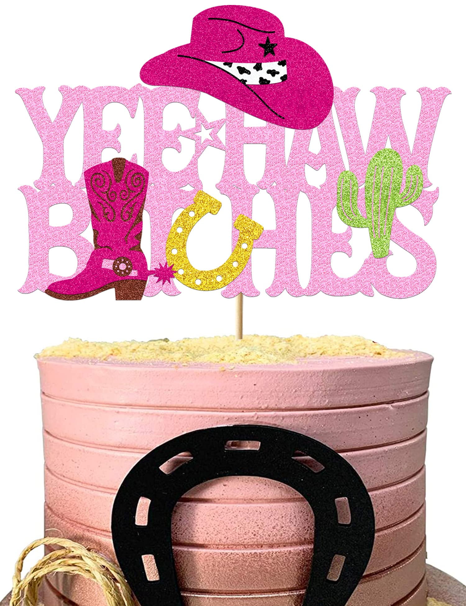 Yee Haw Cowgirl SCH4 Cake Topper Western Decorations Glitter Pink ...