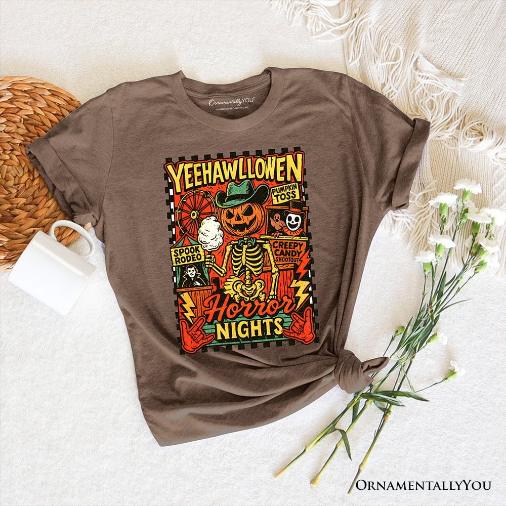 Yee Haw Halloween Retro Pumpkin Skeleton T-Shirt, Spooky Country ...