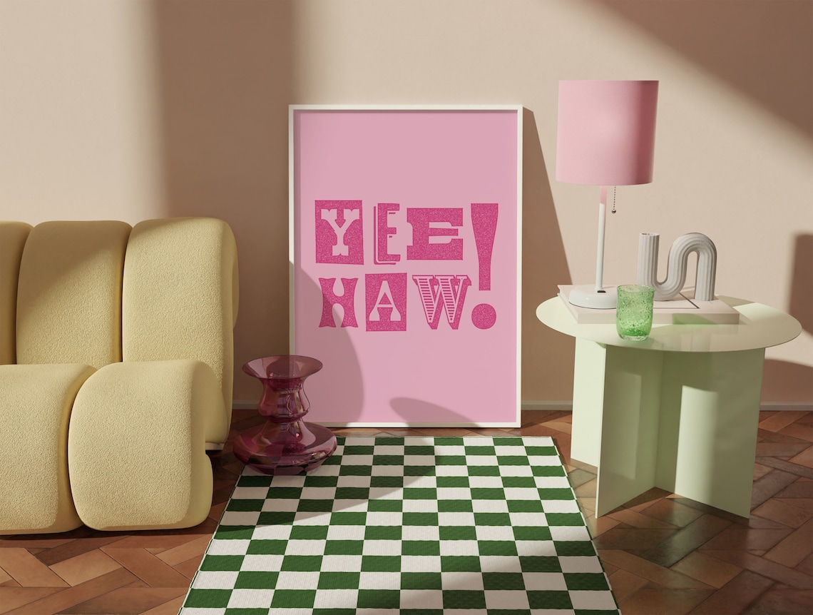 Yee Haw! Print Hot Pink Wall Art Pink Cowgirl Aesthetic Room Decor ...