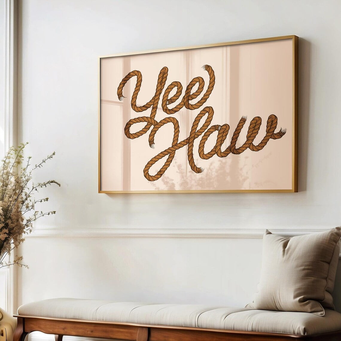 Yee Haw Rope Typography Print - Western Cowboy Wall Art - Rustic ...
