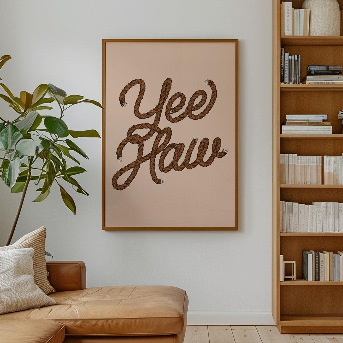Yee Haw Rope Typography - Rustic Western Wall Art - Cowboy Inspired ...