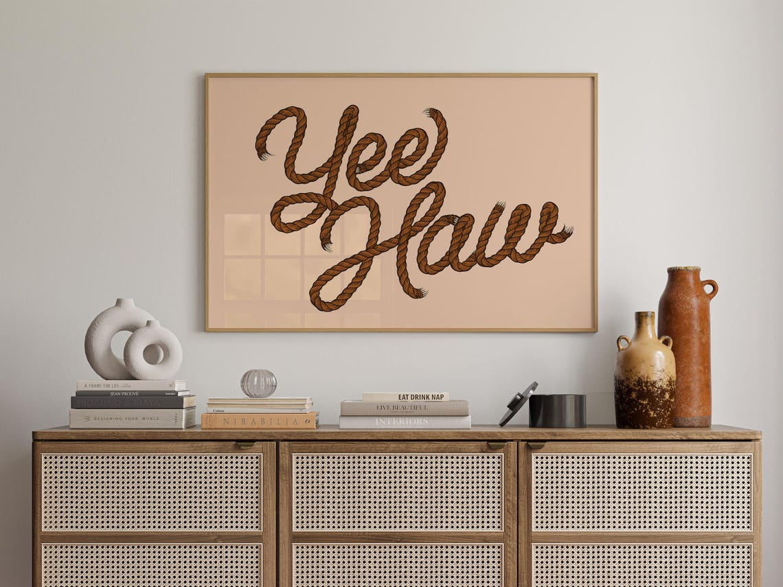 Yee Haw Rope Typography Wall Art - Western Rustic Decor - Cowboy Rodeo ...