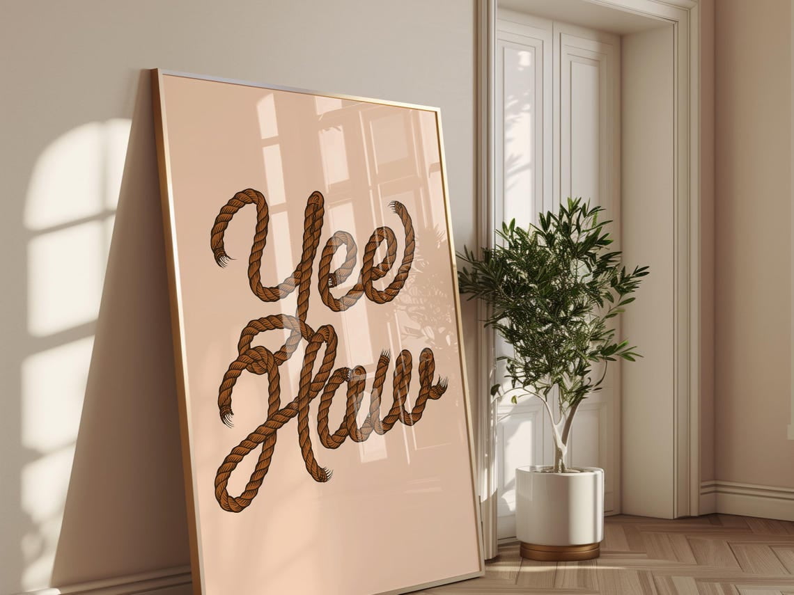 Yee Haw Rope Typography Wall Art - Western Rustic Decor - Cowboy Theme ...
