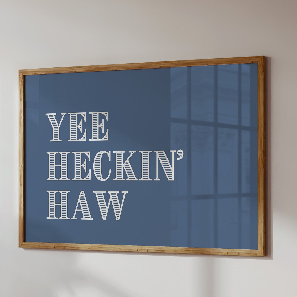 Yee Heckin Haw Print Funny Western Poster Blue Decor Retro Typography ...