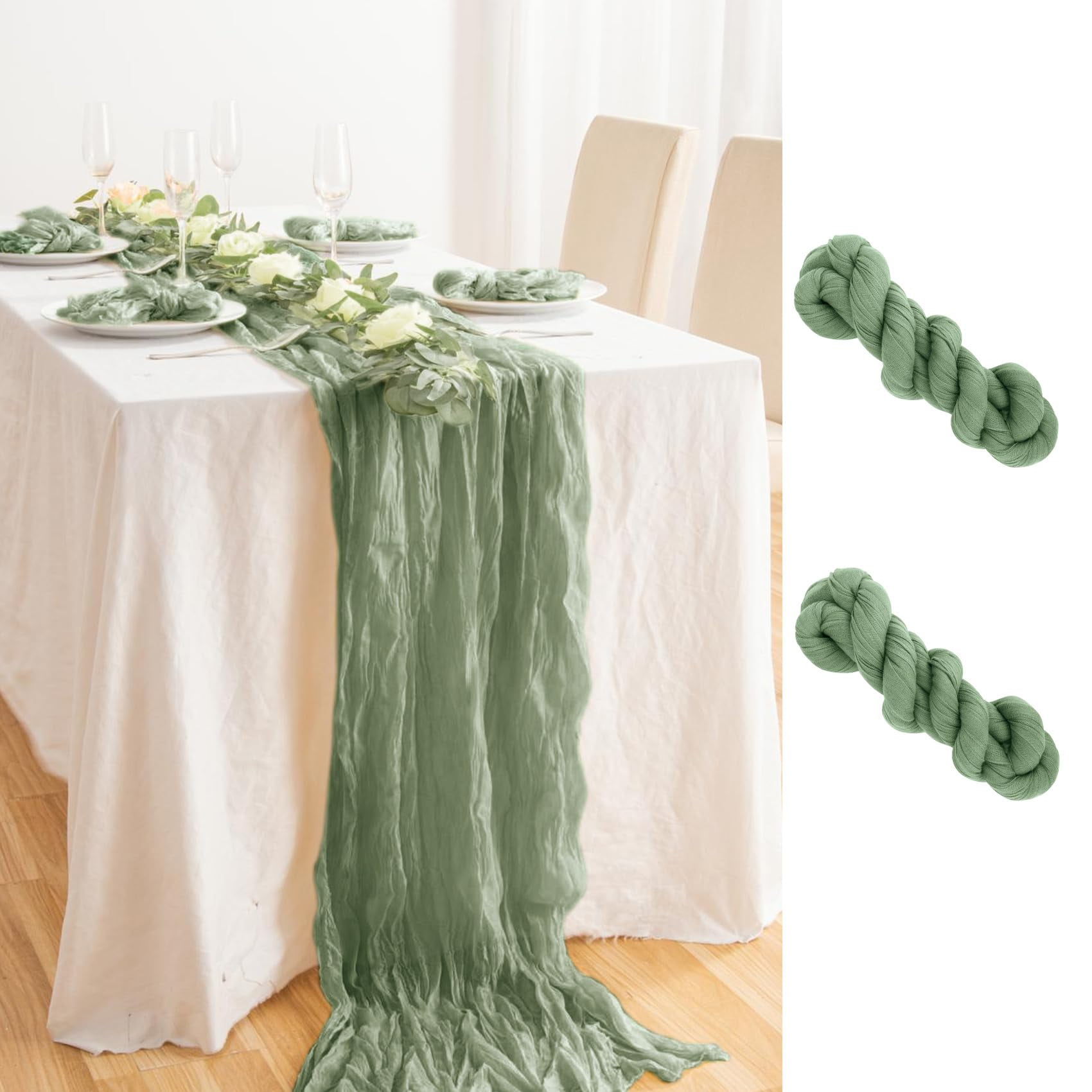 Yeeaulpa Cheesecloth Table Runner, 2 Pcs Sage Green Cheese Cloth Table ...
