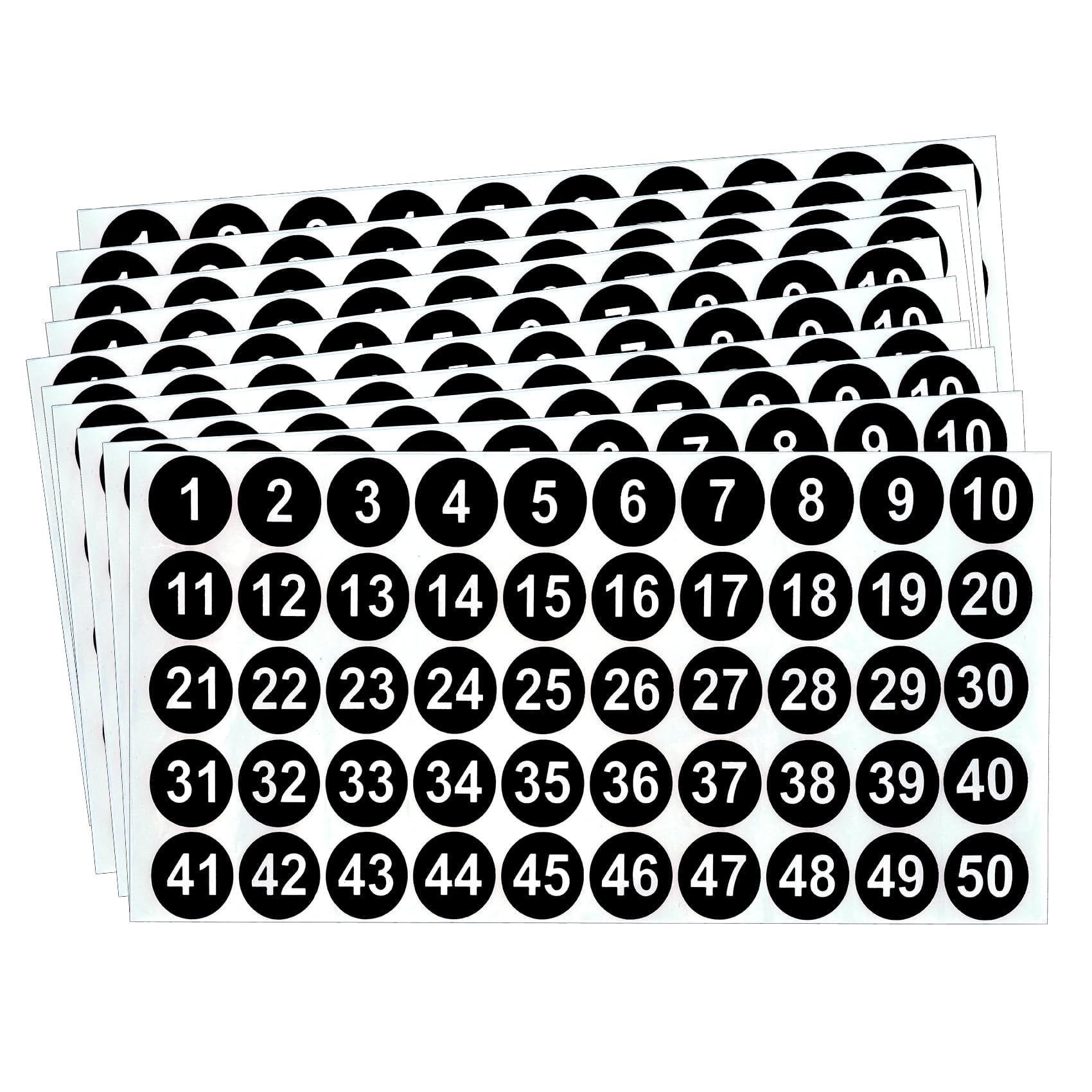 Yeeaulpa Consecutive Number Labels 1-50, 10 Sheets Round Black Vinyl ...