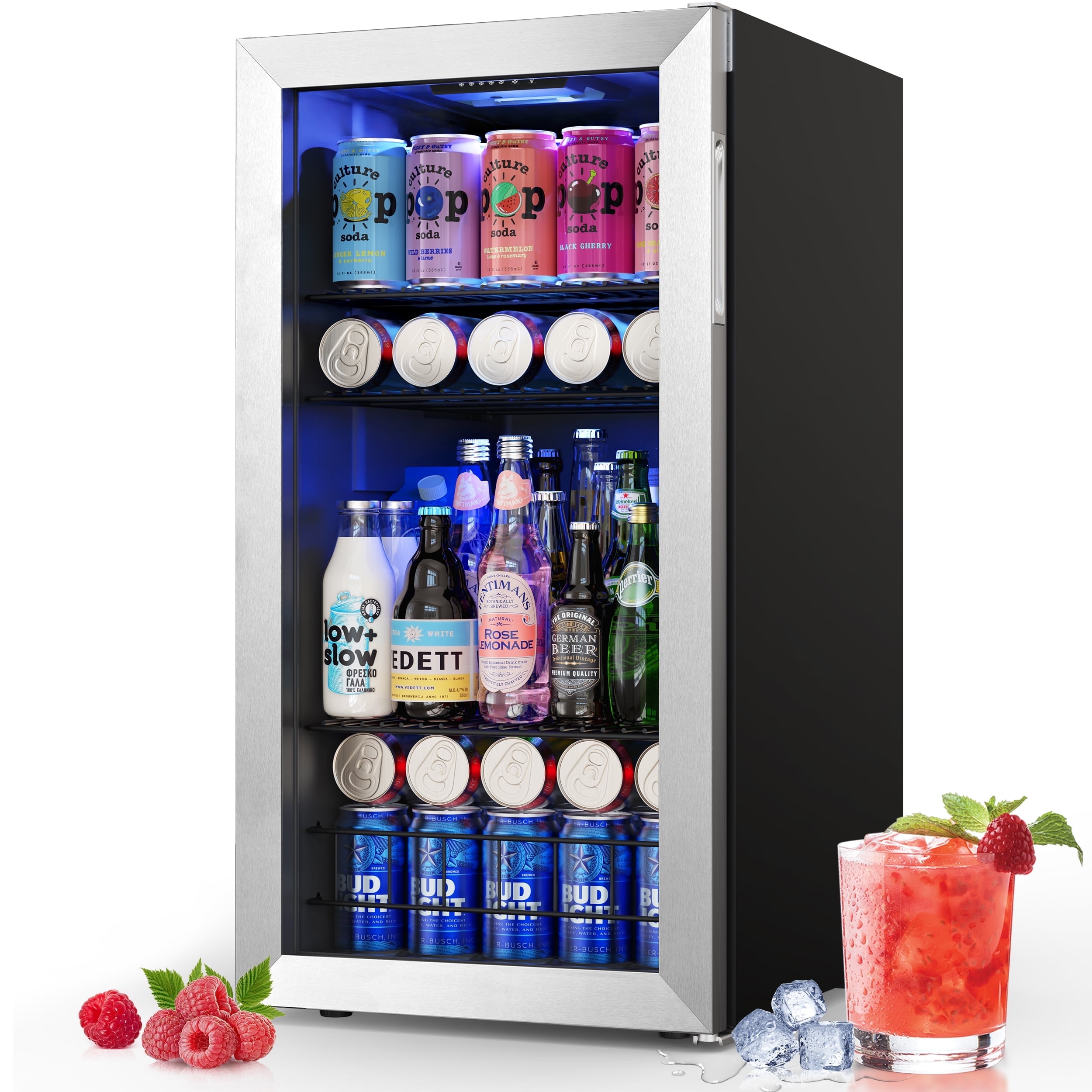 Yeego 121 Can Beverage Refrigerator, Mini Freestanding Beverage Fridge with Double Glass Door ...