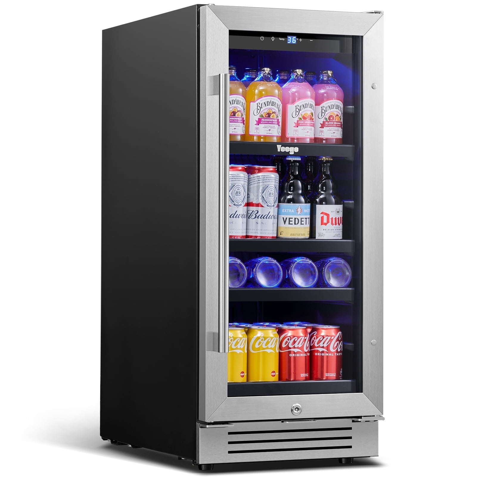 "Yeego 15"" Stainless Steel Beverage Refrigerator - Mini Wine/Beer/Soda Cooler, Built-in or ...