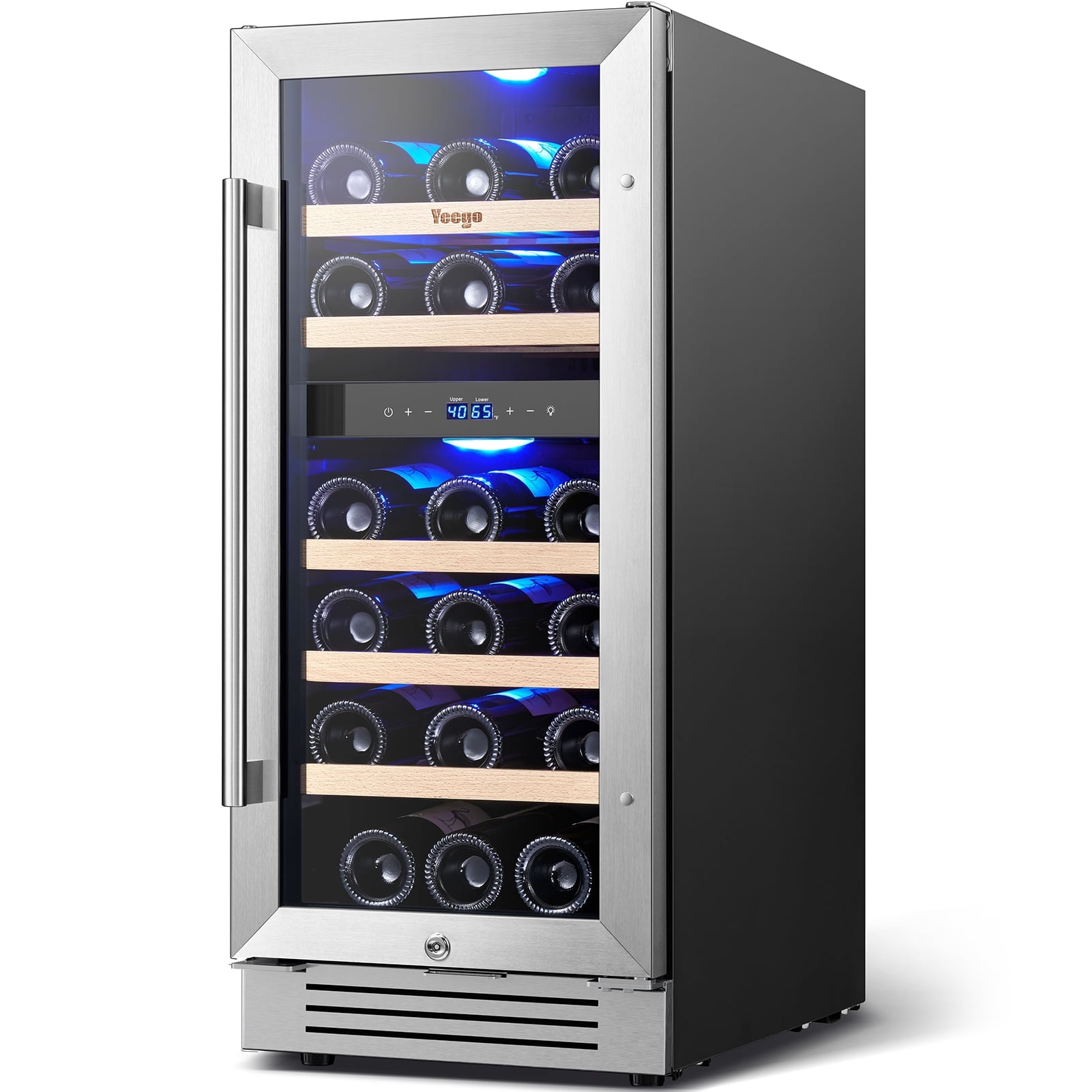 "Yeego 15"" Beverage Cooler, 28 Bottle Dual Zone Fridge with Stainless ...