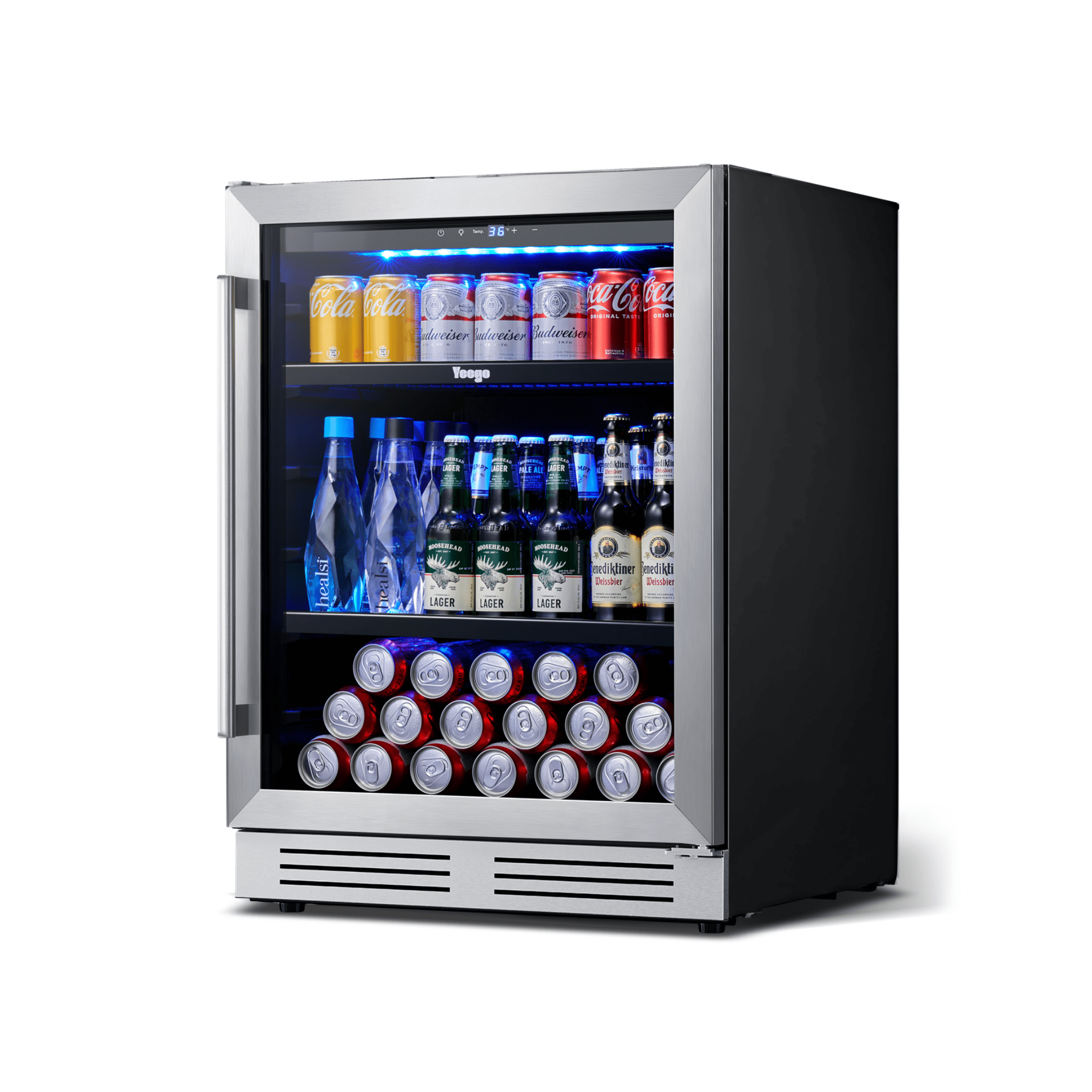 Yeego 24" Freestanding Beverage Refrigerator, 180 Cans Beer Fridge with Glass Door, Built-in for ...