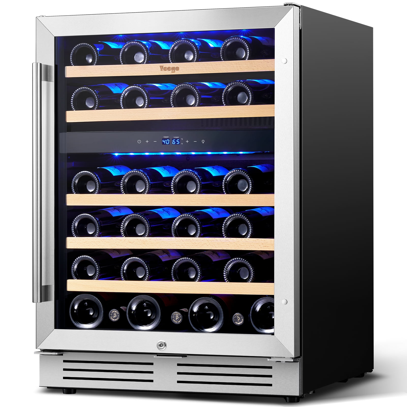 Yeego 24'' Wine Refrigerator, 46 Bottle Under Counter Dual Zone Wine ...