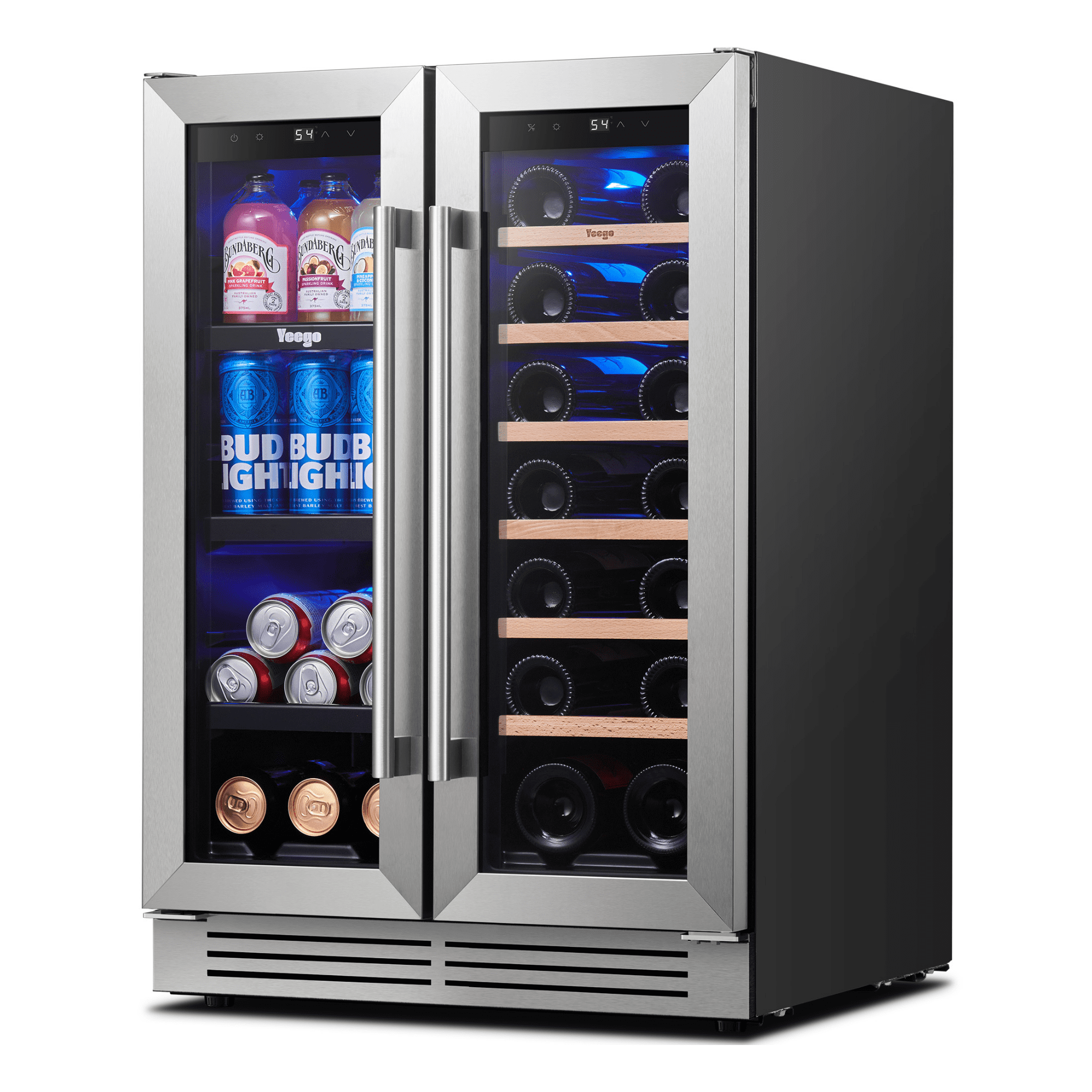 "Yeego 24"" Counter Wine/Beverage Fridge, Dual Zone, Safety Locks, 20 Bottles & 60 Cans ...