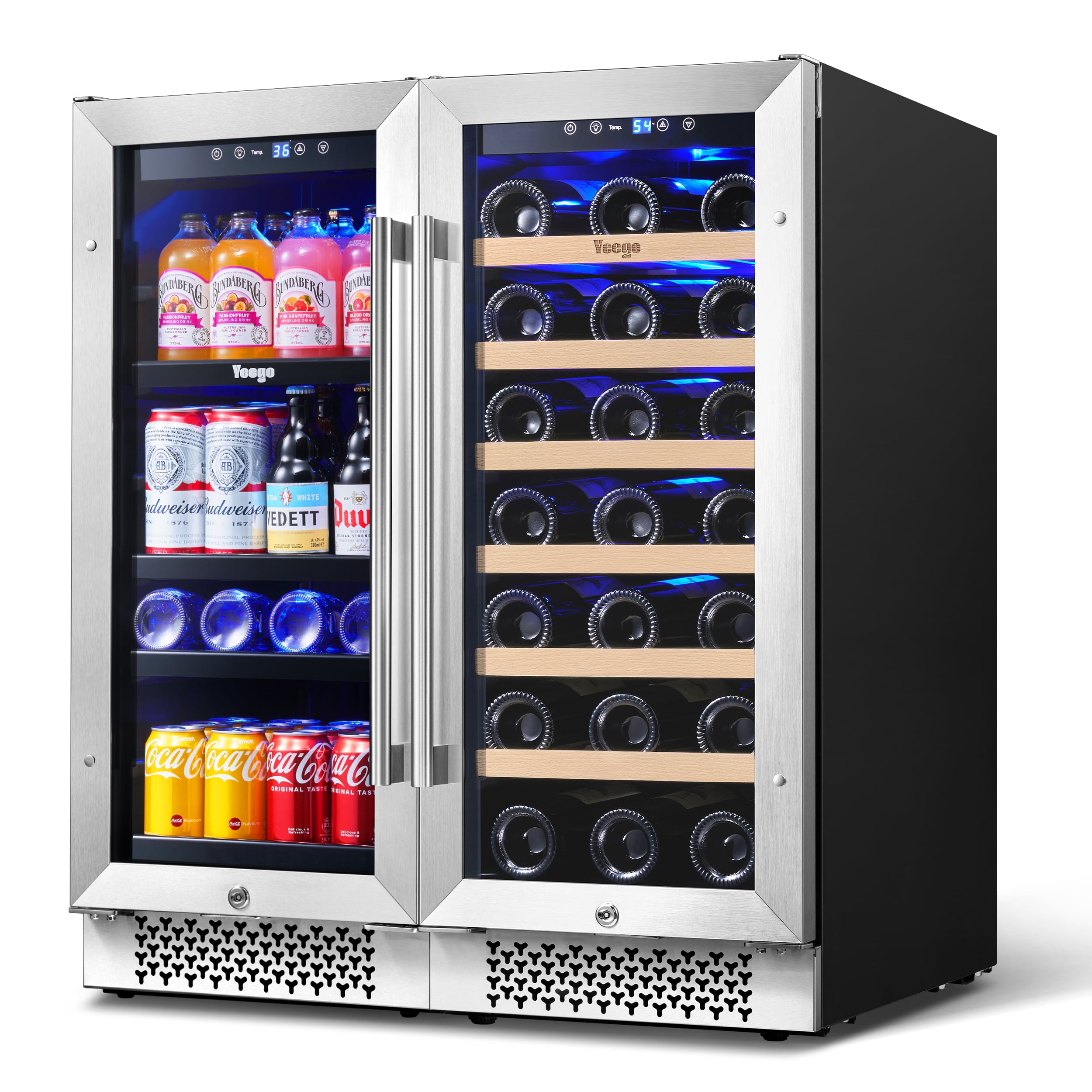 "Yeego Dual Fridge 30"" Wine and Beverage Cooler, Freestanding or Under Counter, Holds 33 ...