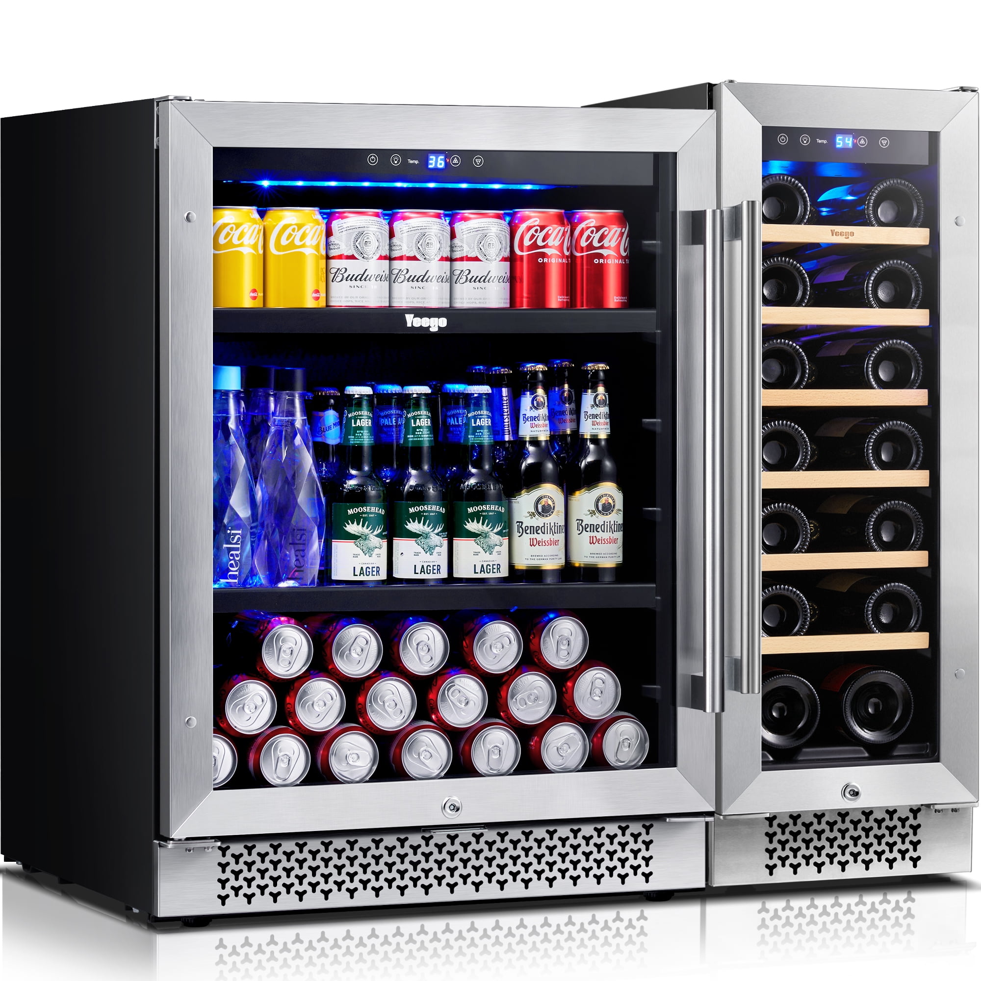 Yeego 36" Wine and Beverage Refrigerator, 24'' & 12'' Wine Cooler Under Counter Refrigerators ...
