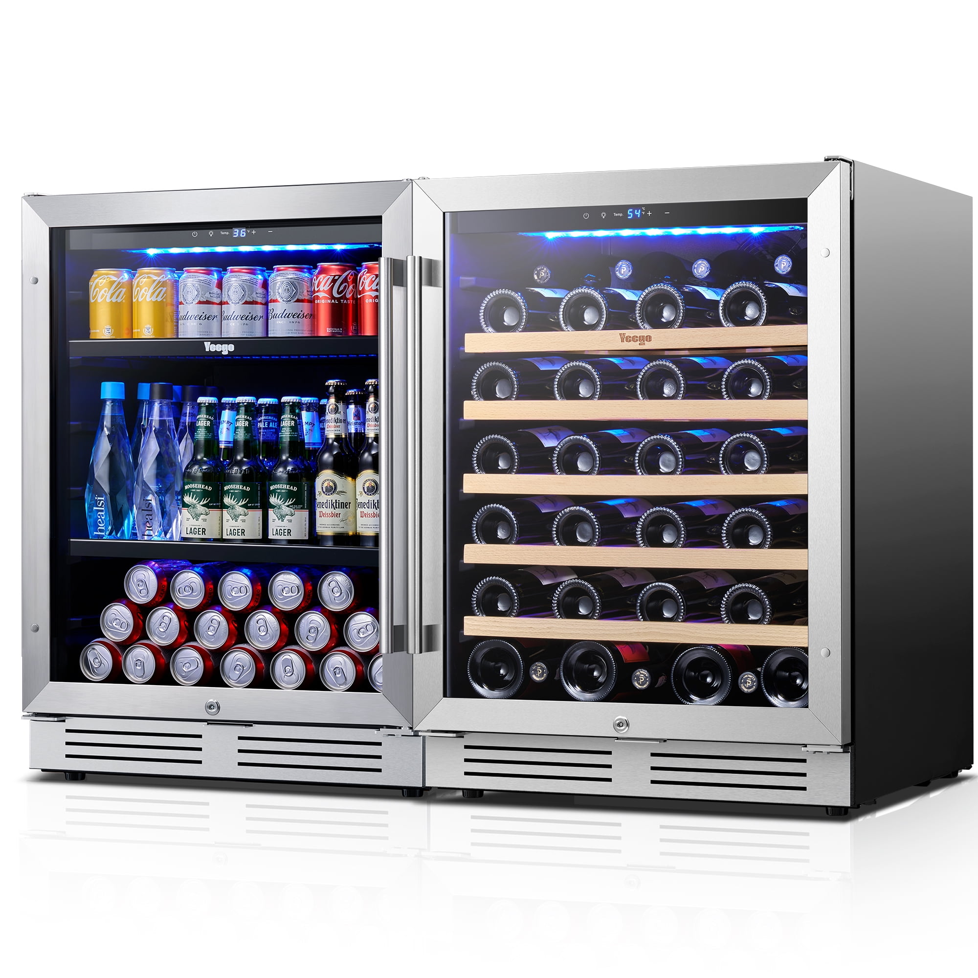 Yeego 48 inch Wine Cooler and Beverage Refrigerator, 2×24'' Wine Cooler ...