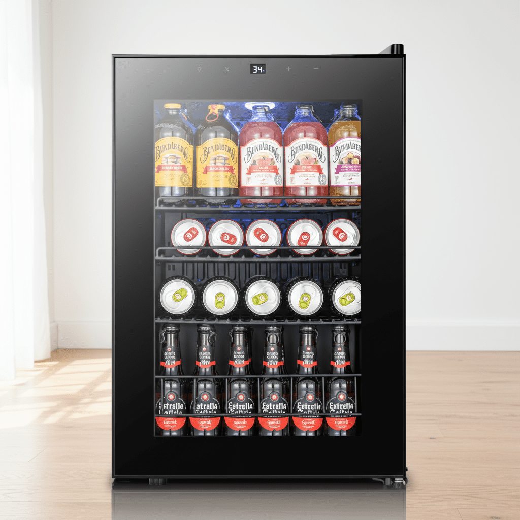 Yeego 80 Can Beverage Cooler, Freestanding Beverage Refrigerator with Glass Door for Home/Office ...