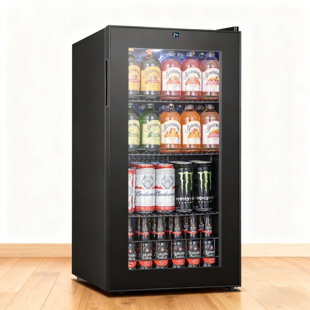 Yeego 126 Can Beverage Cooler, Freestanding Beverage Refrigerator with Glass Door for Home ...