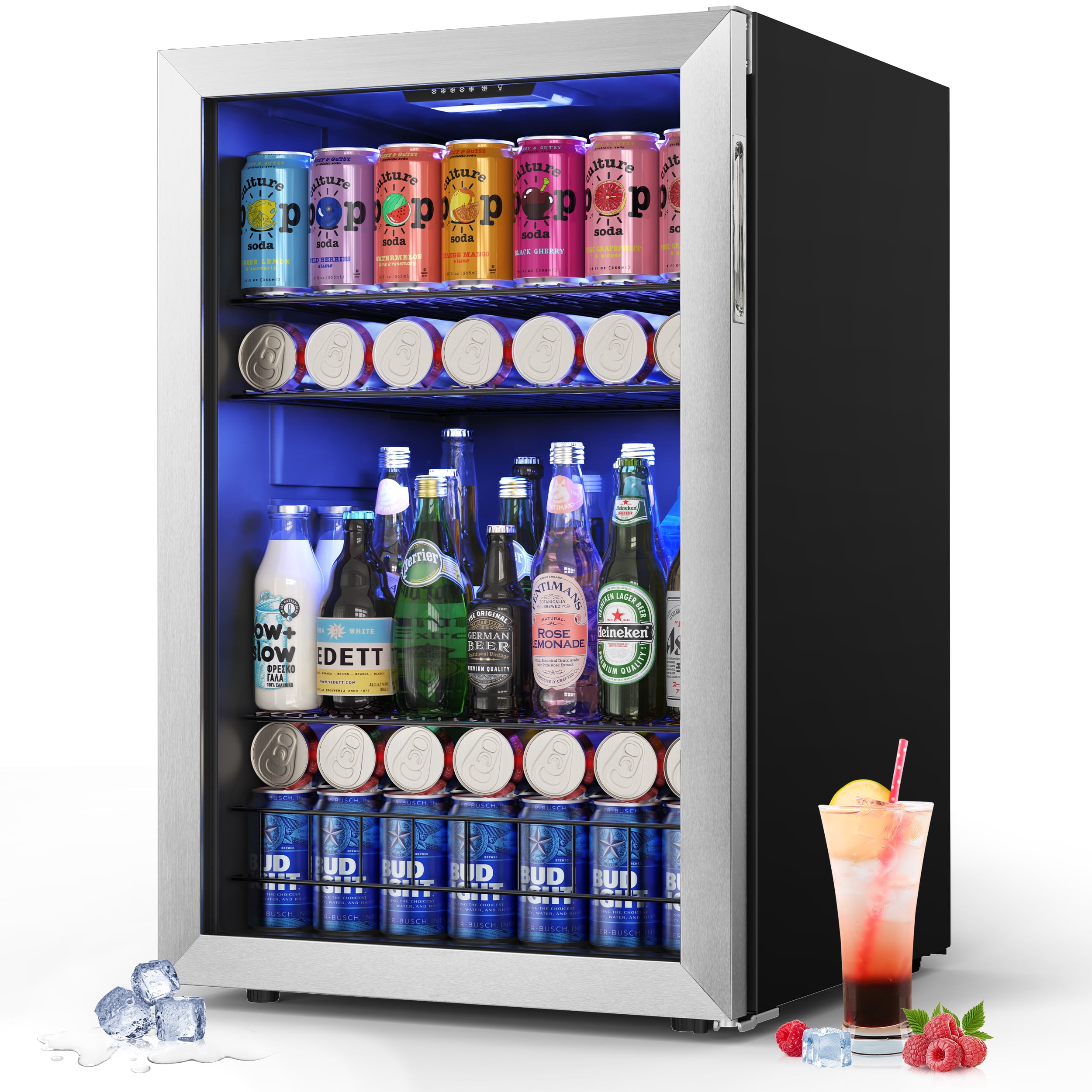 Yeego Beverage Refrigerator Cooler, Freestanding Beverage Fridge with Glass Door,141-180 Can,4. ...