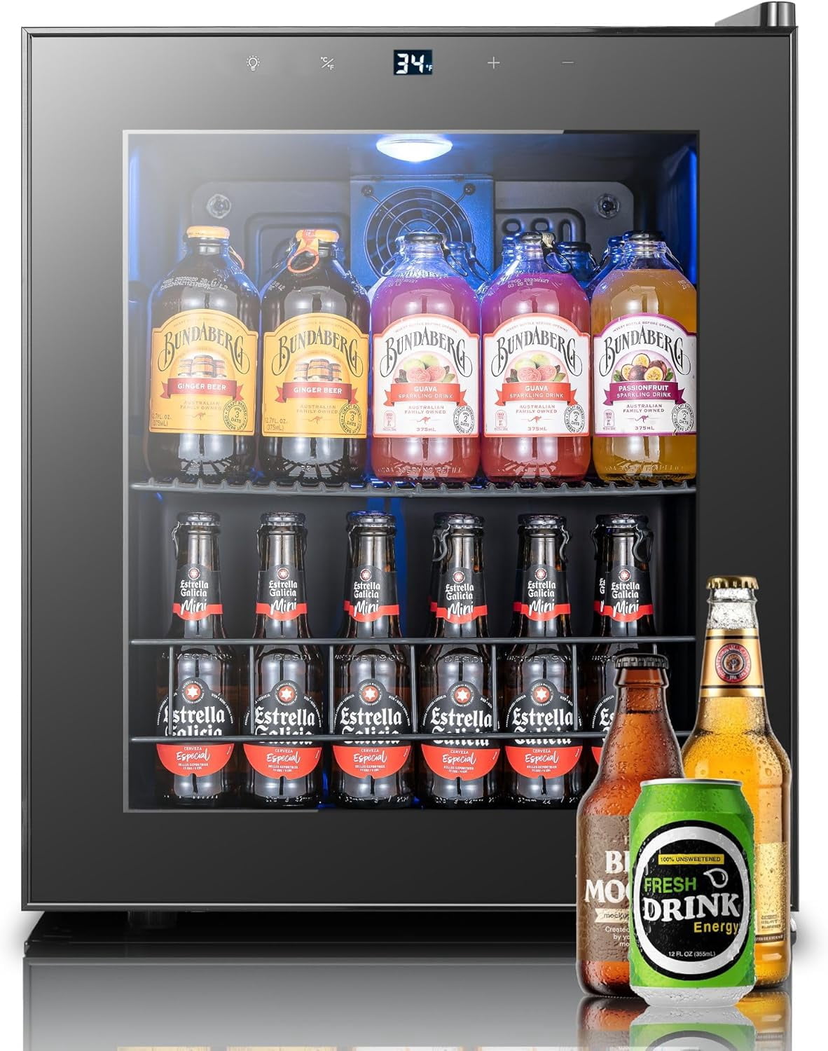Yeego Small Compact Beverage Fridge with Double Glass Door for Soda ...