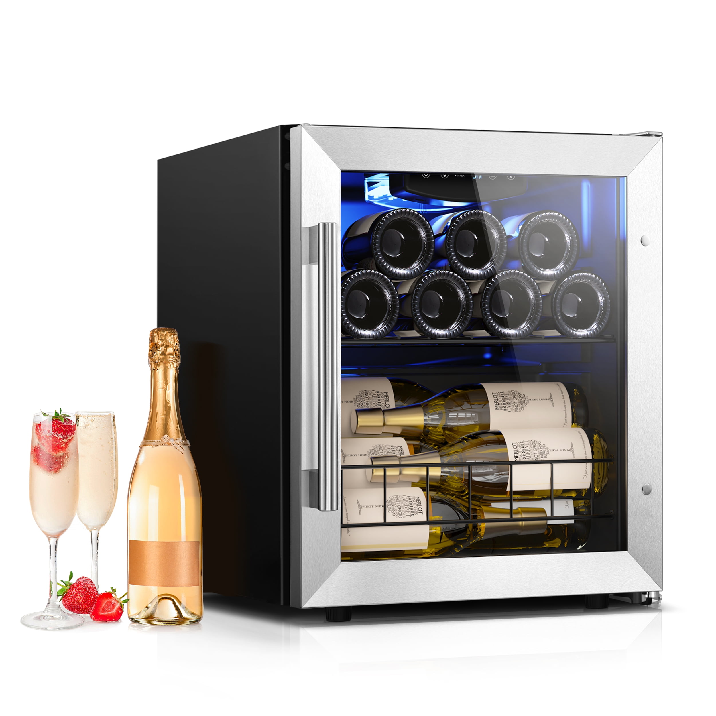 Yeego Wine Cooler, Freestanding Mini Wine Refrigerator with Glass Door ...