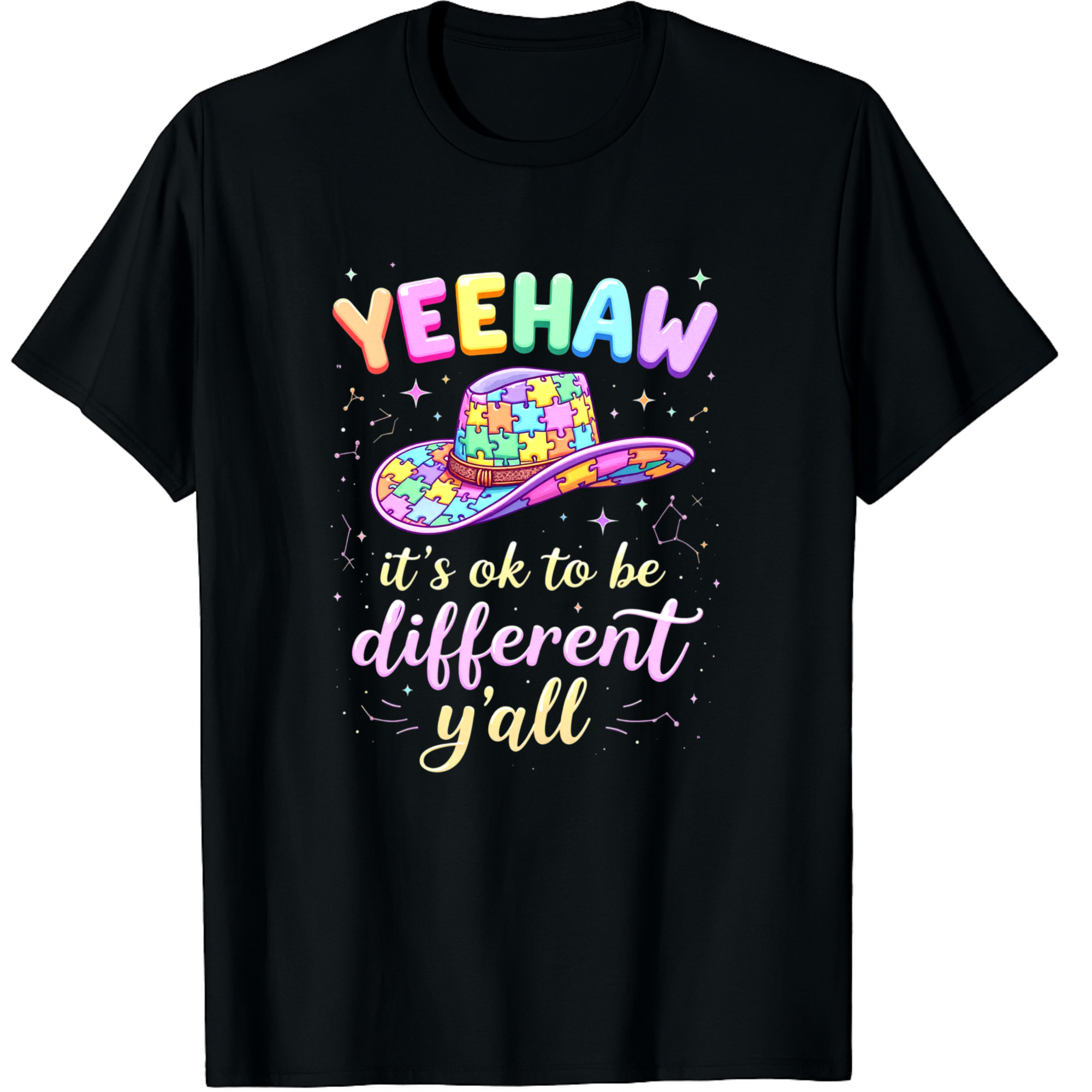 Yeehaw Autism Cowboy Hat Western Autism Awareness Graphic Black T-Shirt ...