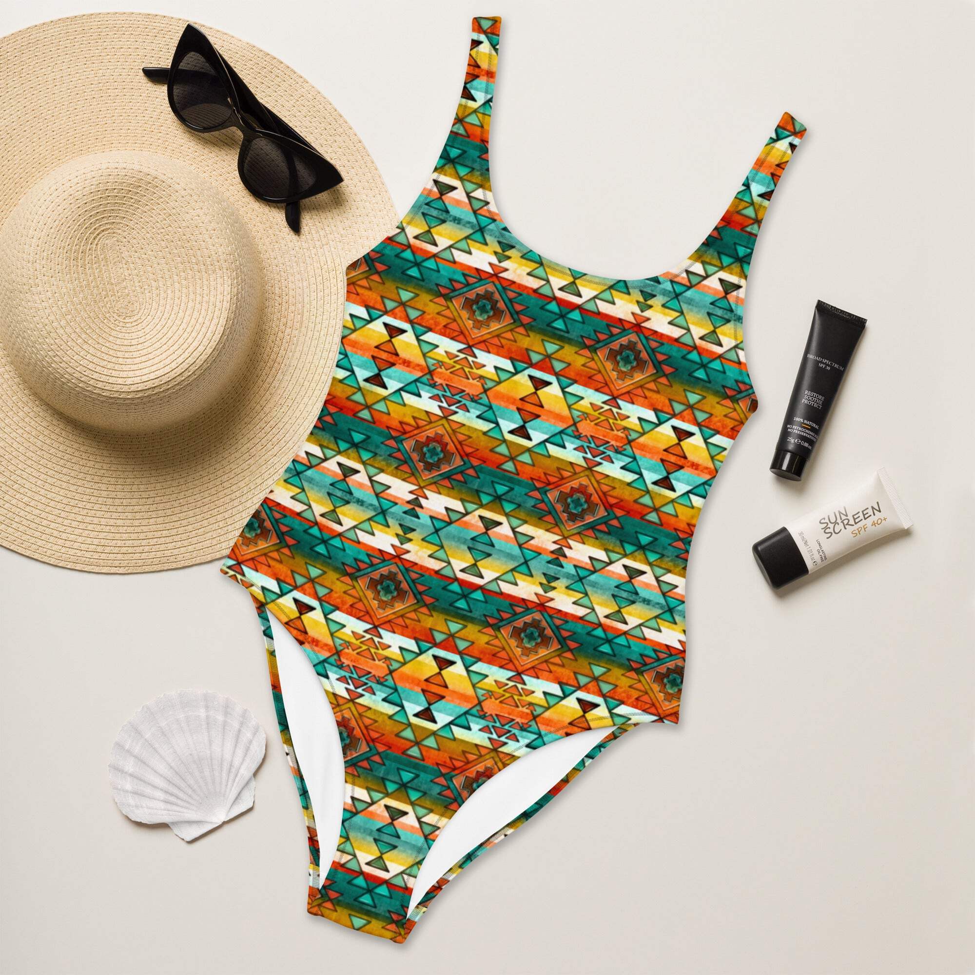 Yeehaw Mustard Aztec One-Piece Swimsuit - Walmart.com