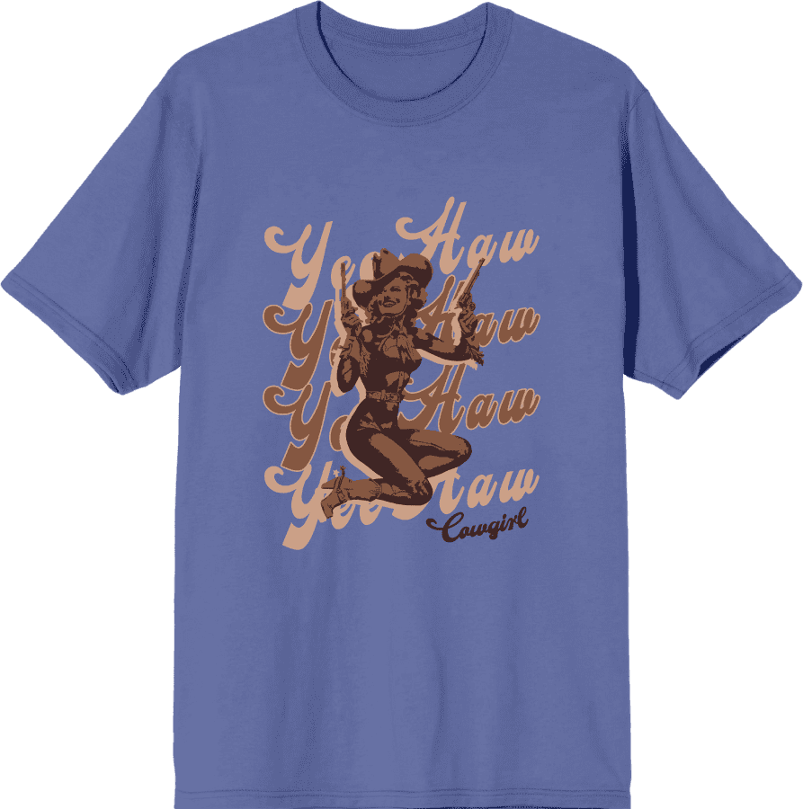 Yeehaw! Pin Up Cowgirl Adult Blue Crew Neck Short Sleeve Tee-XL ...