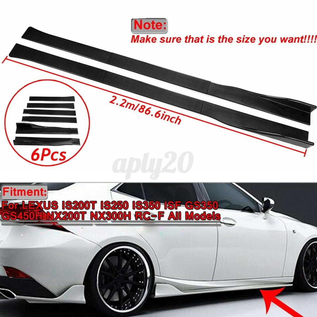 YeekTok 86.6" Carbon Fiber Side Skirts Rocker Panel Lip For LEXUS ...