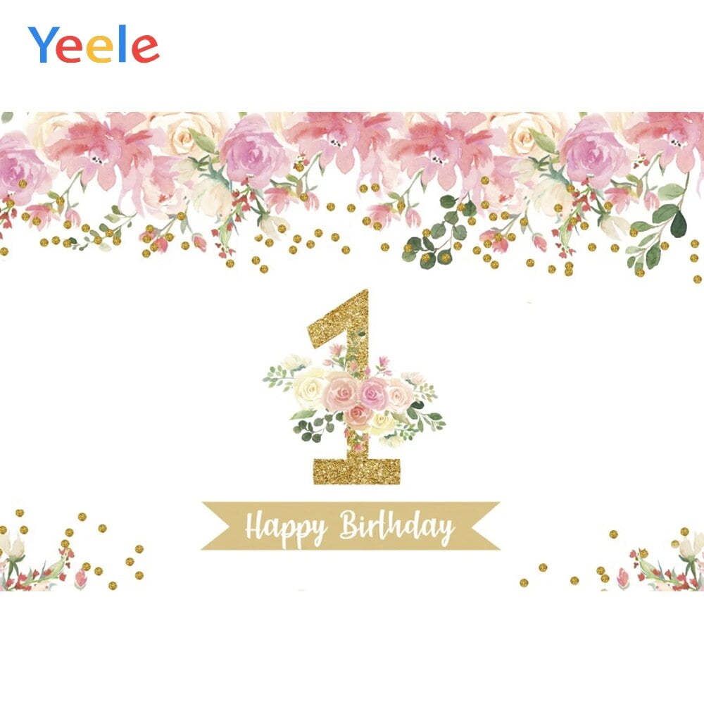 Yeele Happy Birthday Backdrop Baby One Flower Spot Vinyl Background ...