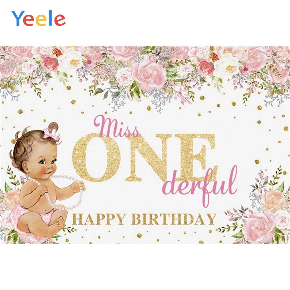 Yeele Happy Birthday Backdrop Baby One Flower Spot Vinyl Background ...