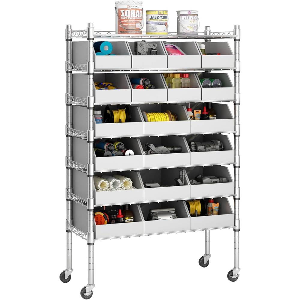 Yeeoy 7 Shelf Metal Organizer Shelving Rack with (20) 5.8"H Steel Shelf ...