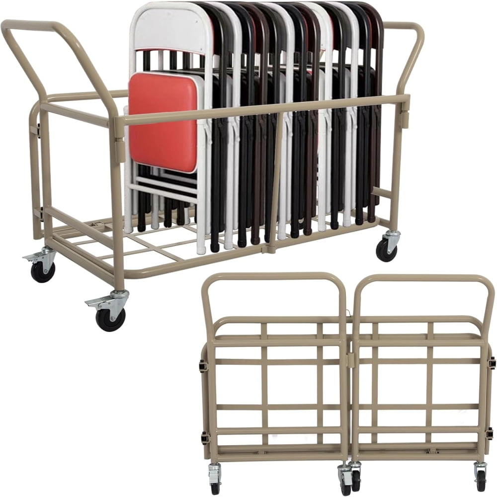 Yeeoy Commercial Folding Chair Cart with Locking Wheels, Metal Hand ...