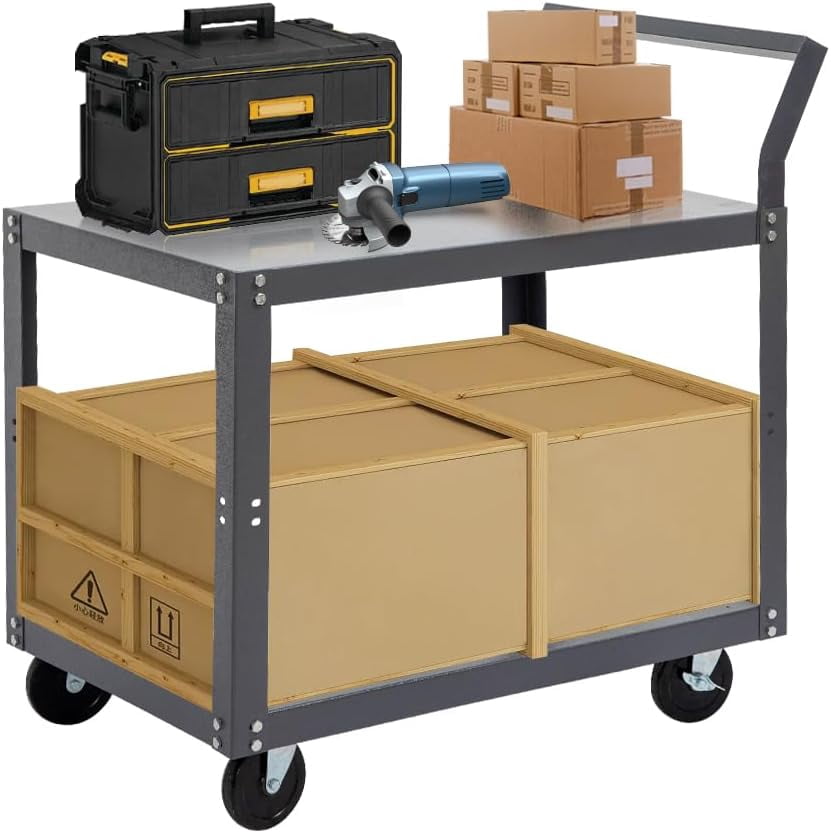 Yeeoy Mobile Steel Work Table, Heavy Duty Rolling Utility Cart with ...