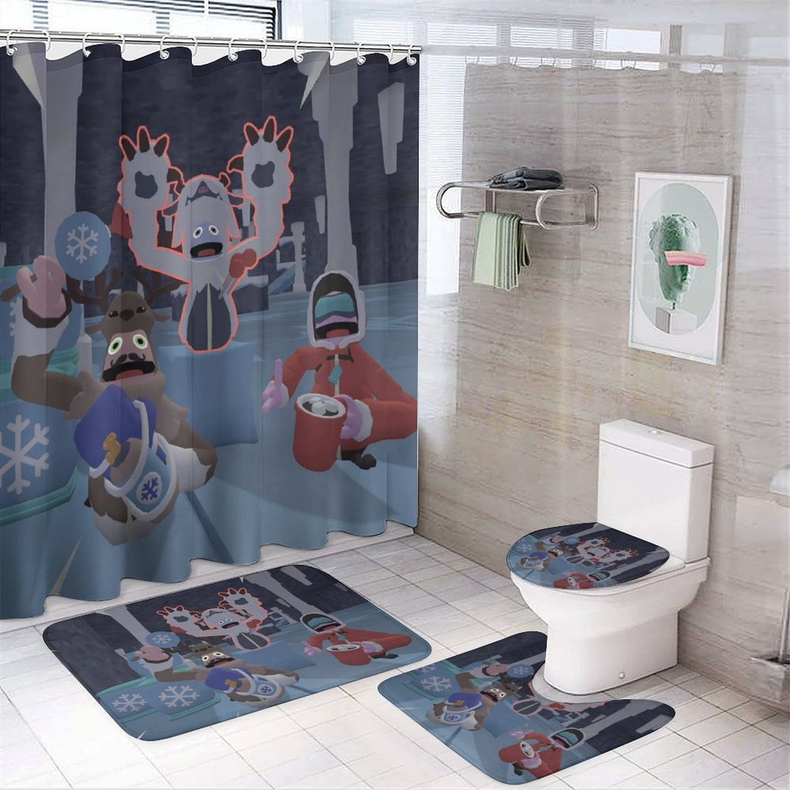 Yeeps Hide And Seek 4 Piece Bathroom Shower Curtain Sets Non-Slip Rugs ...