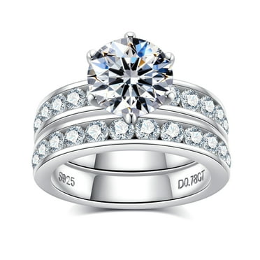4.14 Carat Round Cut Moissanite Wedding Ring Set 14K Gold Plated 925 ...