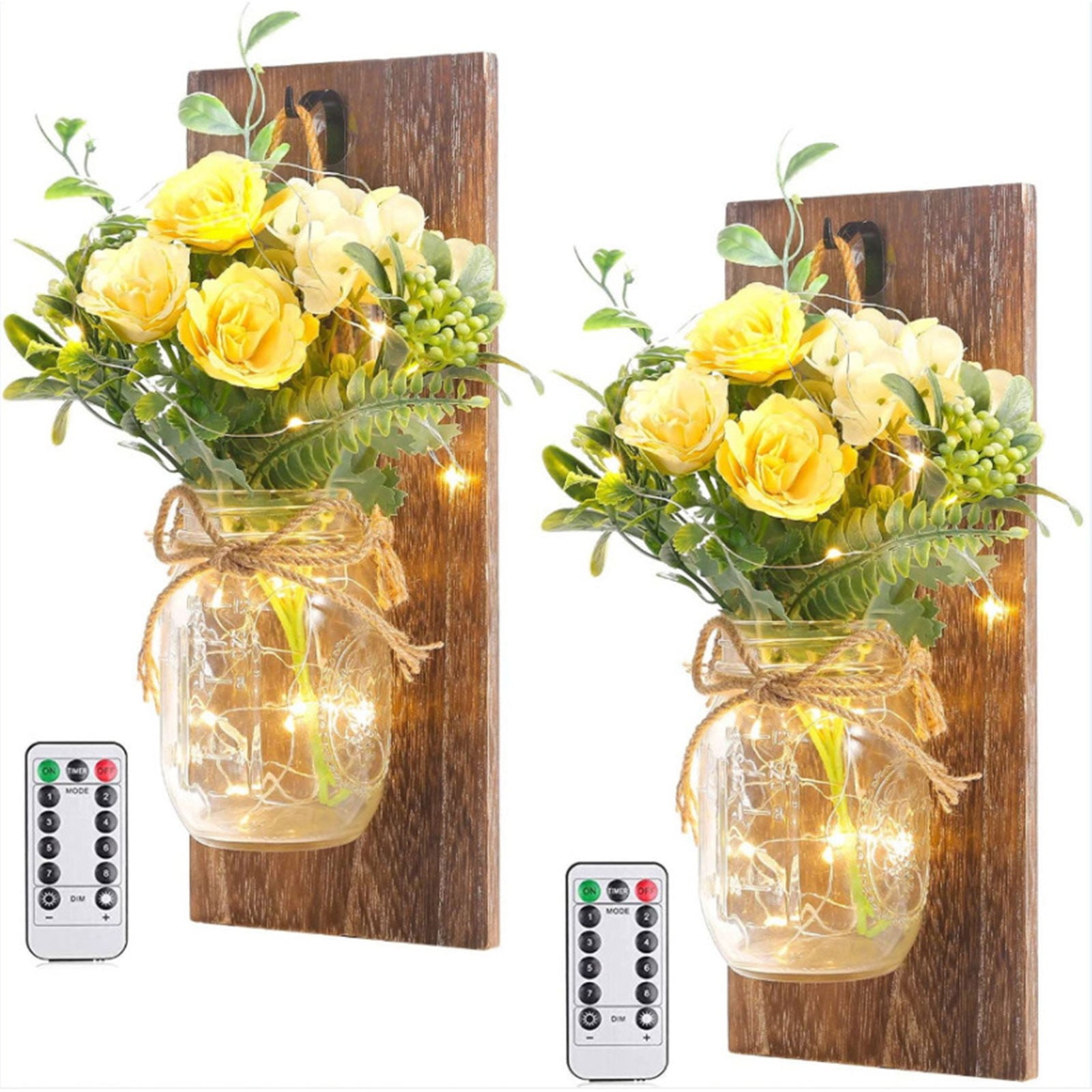 Yeetfub Faux Flowers for Outdoors Retro Wood Mason Jar Wall Lamp ...
