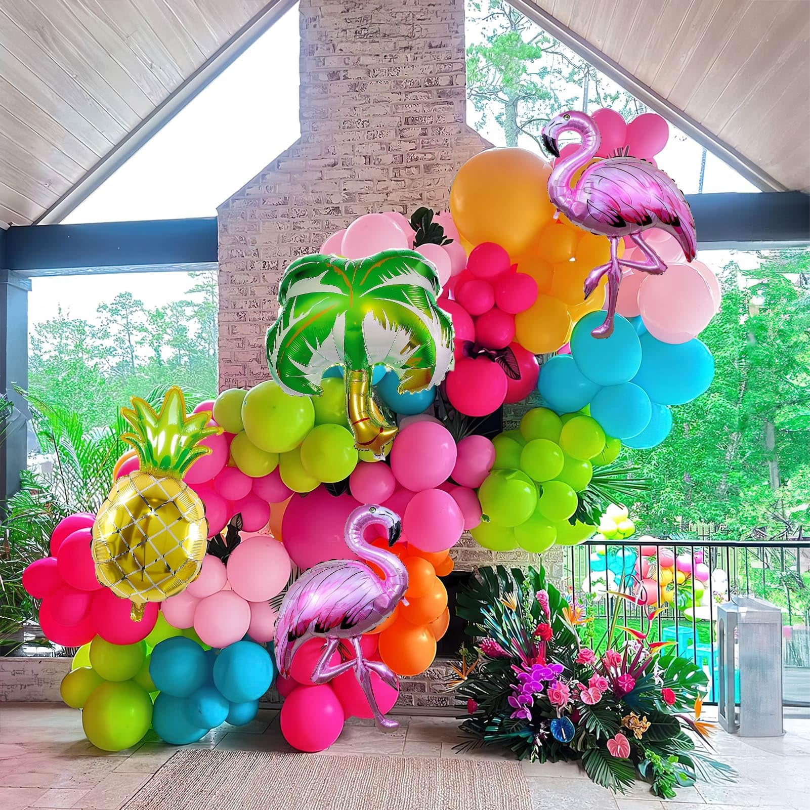 Yeewaka Tropical flamingo theme OIF8 balloons Hot pink and green ...