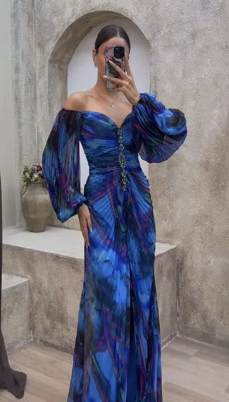 Yeezzi Women Fashion Floral Printed Split-Side Elegant Evening Dresses ...